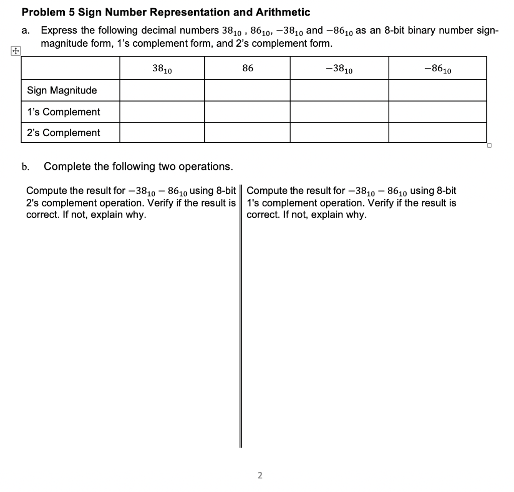 Solved Problem 5 Sign Number Representation and Arithmetic | Chegg.com