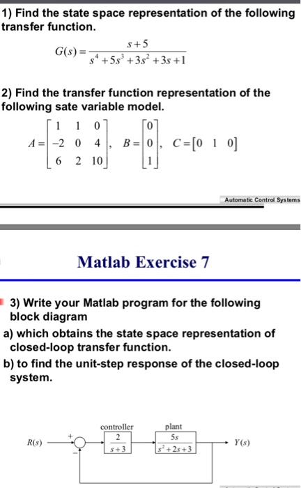 Solved 1 Find The State Space Representation Of The
