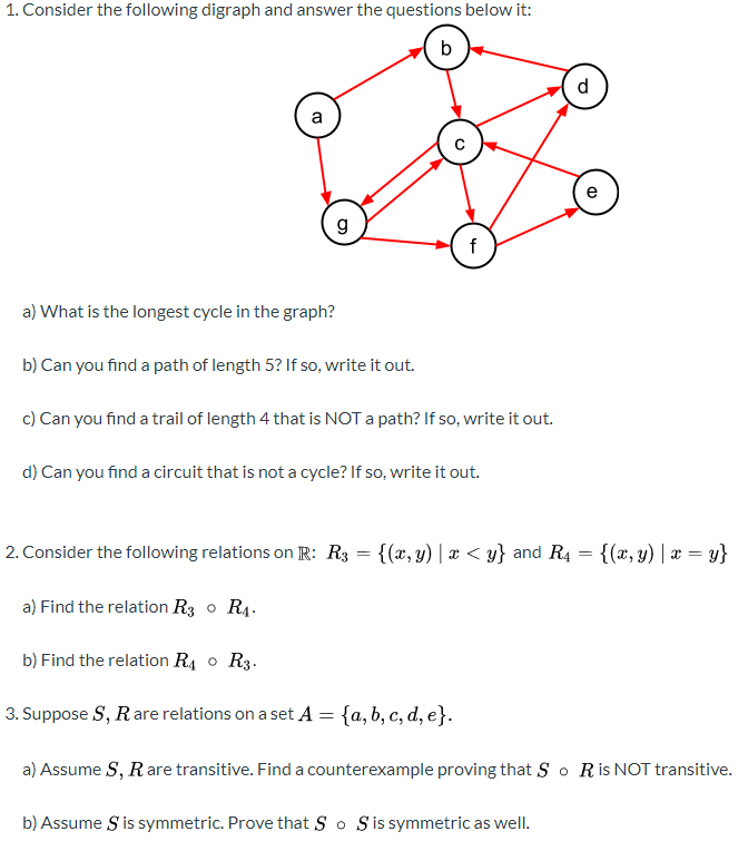 Solved 1. Consider the following digraph and answer the | Chegg.com