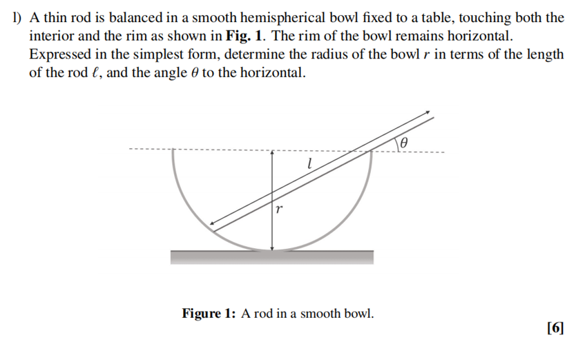 Solved l) A thin rod is balanced in a smooth hemispherical | Chegg.com