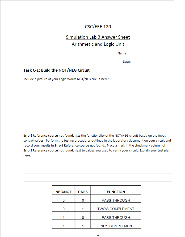 CSC/EEE 120 Simulation Lab 3 Answer Sheet Arithmetic | Chegg.com