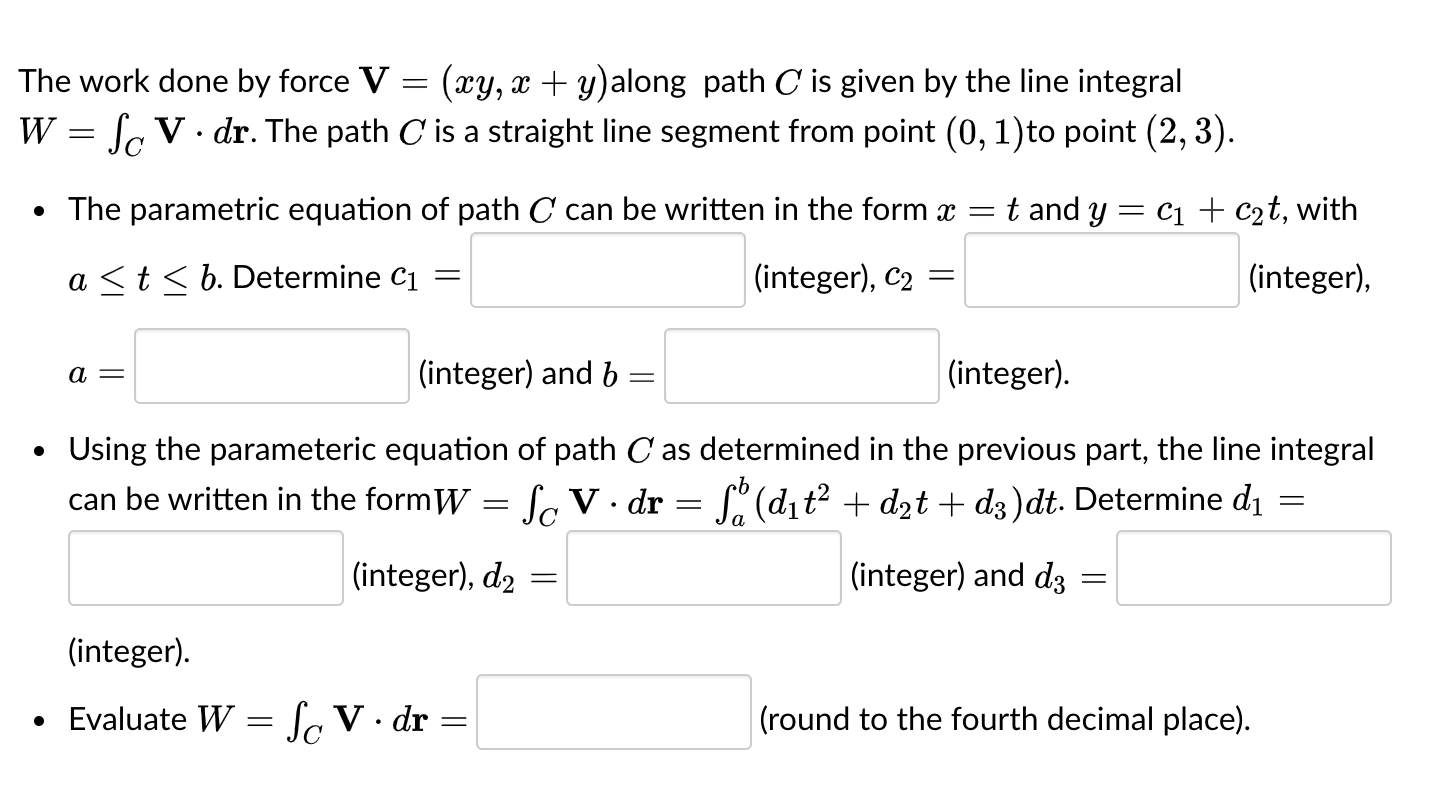 Solved The work done by force V = (xy, x + y)along path C is | Chegg.com