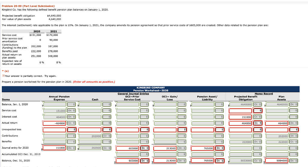 Solved Problem 20-09 (Part Level Submission) Kingbird Co. | Chegg.com