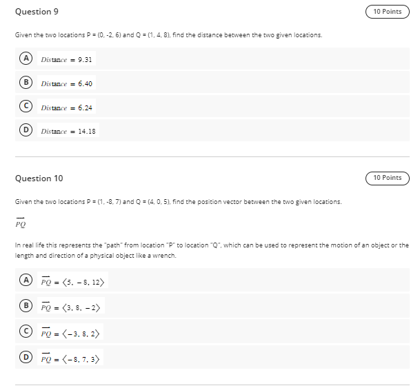 Solved Given the two locations P=(0,−2,6) and Q=(1,4,8), | Chegg.com