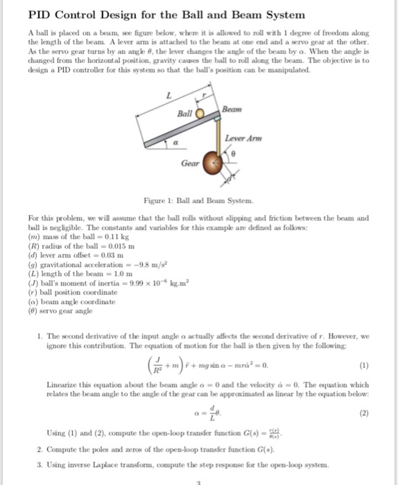 Solved PID Control Design for the Ball and Beam System A | Chegg.com