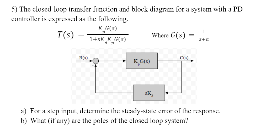 Solved 5) The closed-loop transfer function and block | Chegg.com
