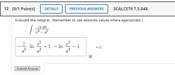 Solved 12. [0/1 Points] DETAILS PREVIOUS ANSWERS SCALCET6 | Chegg.com