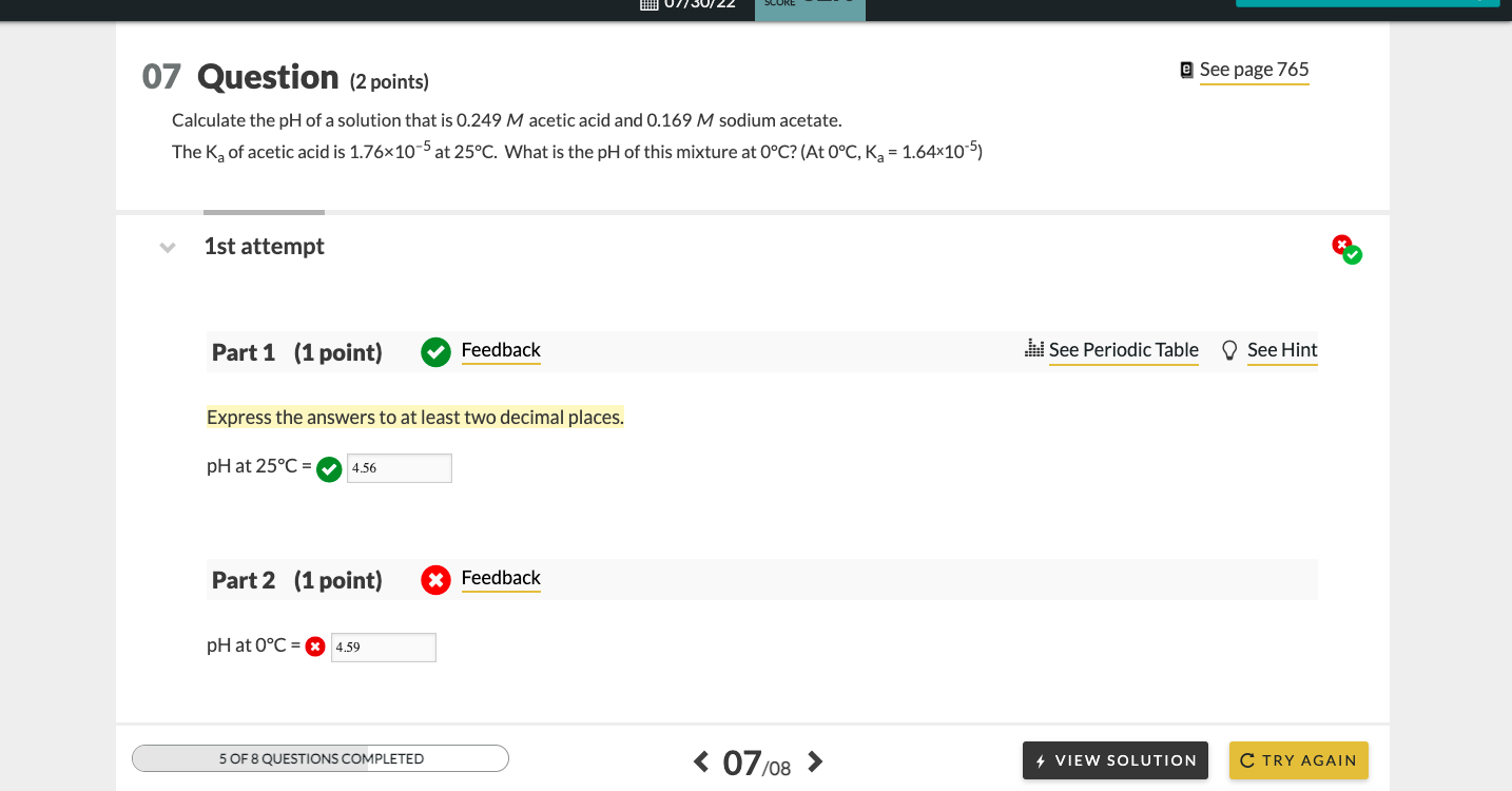 Solved 07 Question ( 2 points) Calculate the pH of a | Chegg.com