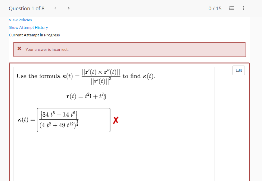 Solved Use the formula kappa(t)= ||r^ prime (t)* r^ prime | Chegg.com