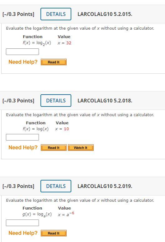 Solved [−10.3 Points ] LARCOLALG10 5.2.015. Evaluate the | Chegg.com