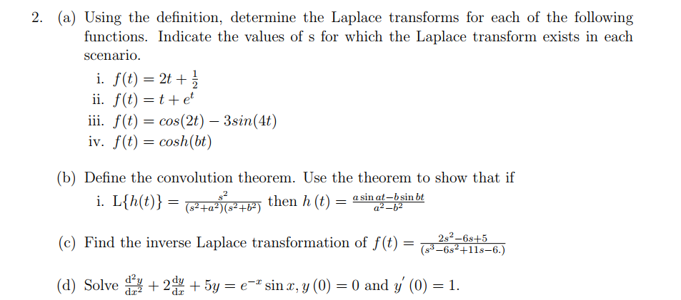 Solved 2. (a) Using the definition, determine the Laplace | Chegg.com