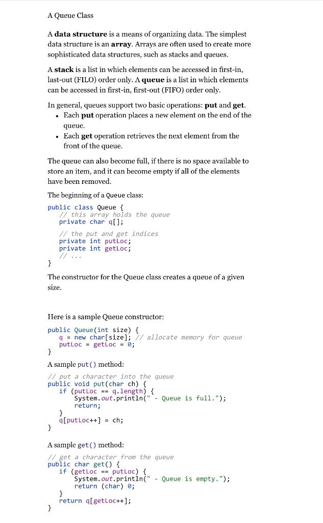 Solved A Queue Class A data structure is a means of | Chegg.com