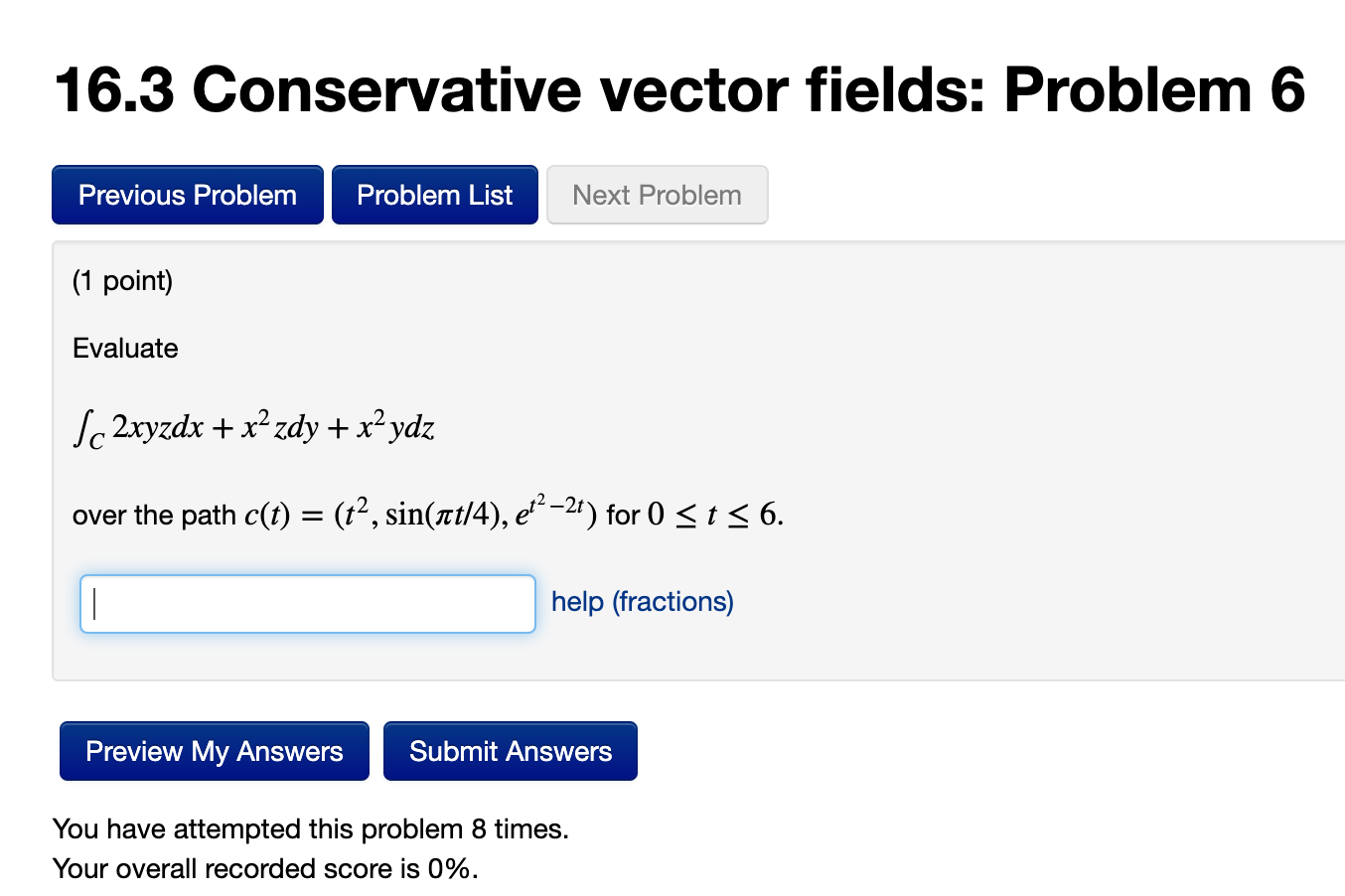 Solved 16.3 Conservative vector fields: Problem 6 Previous | Chegg.com