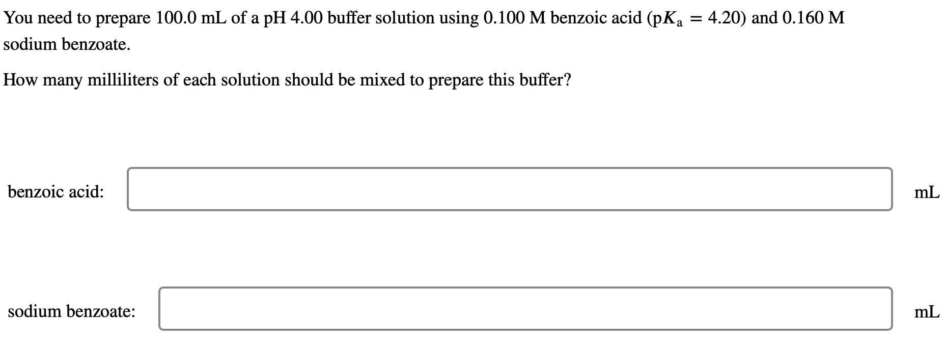 Solved You need to prepare 100.0 mL of a pH4.00 buffer | Chegg.com