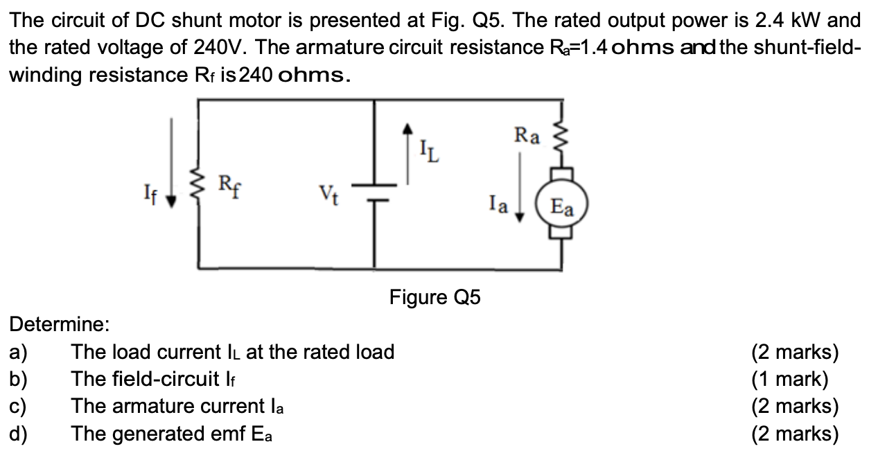 Solved The circuit of DC shunt motor is presented at Fig. | Chegg.com