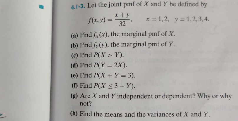Solved 4.1-3. Let the joint pmf of X and Y be defined by x + | Chegg.com