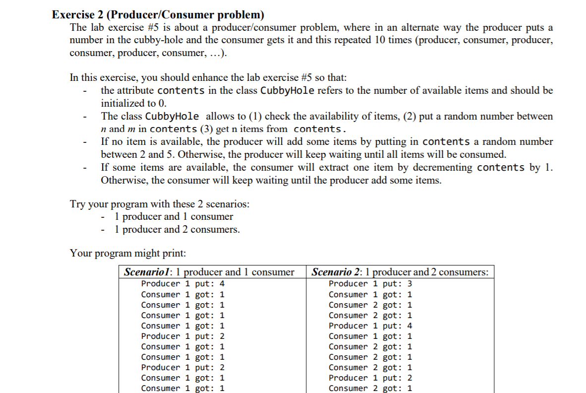 Exercise 2 (Producer/Consumer problem) The lab | Chegg.com
