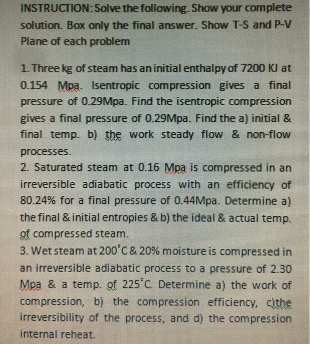 Solved INSTRUCTION: Solve the following. Show your complete | Chegg.com