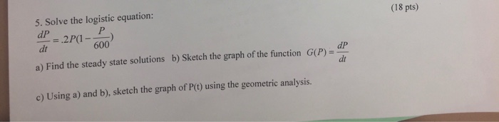 Solved Solve the logistic equation: dP/dt = .2P(1 - P/600) | Chegg.com