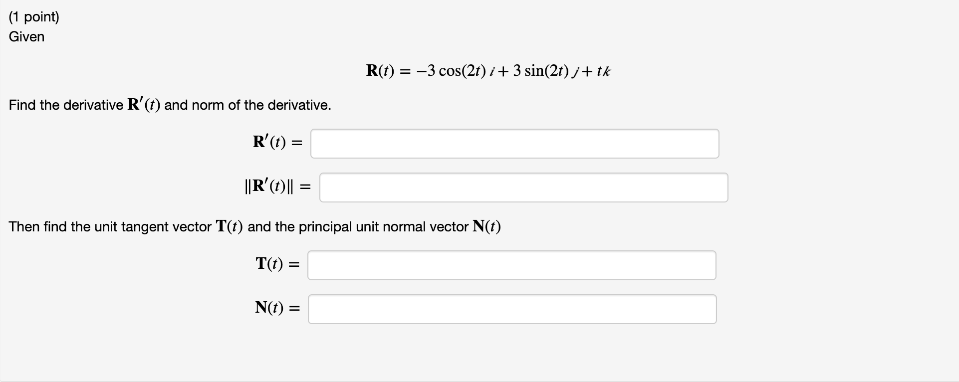 Solved (1 point) Given Find the derivative R'(t) and norm of | Chegg.com