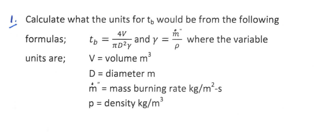 Solved Calculate what the units for tb would be from the | Chegg.com