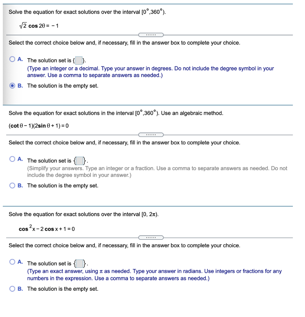 Solved Solve the equation for exact solutions over the | Chegg.com