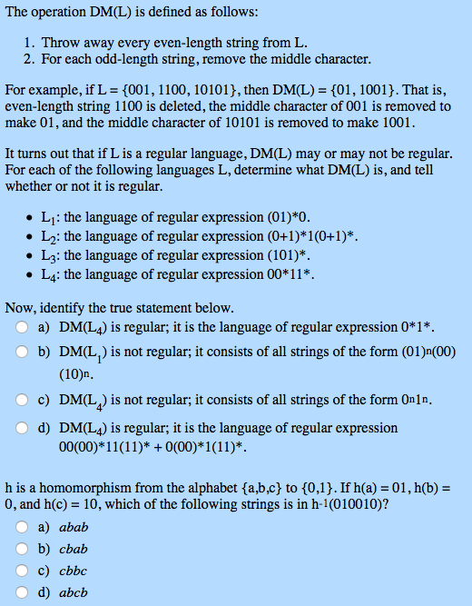 The operation DM(L) is defined as follows: 1. Throw | Chegg.com
