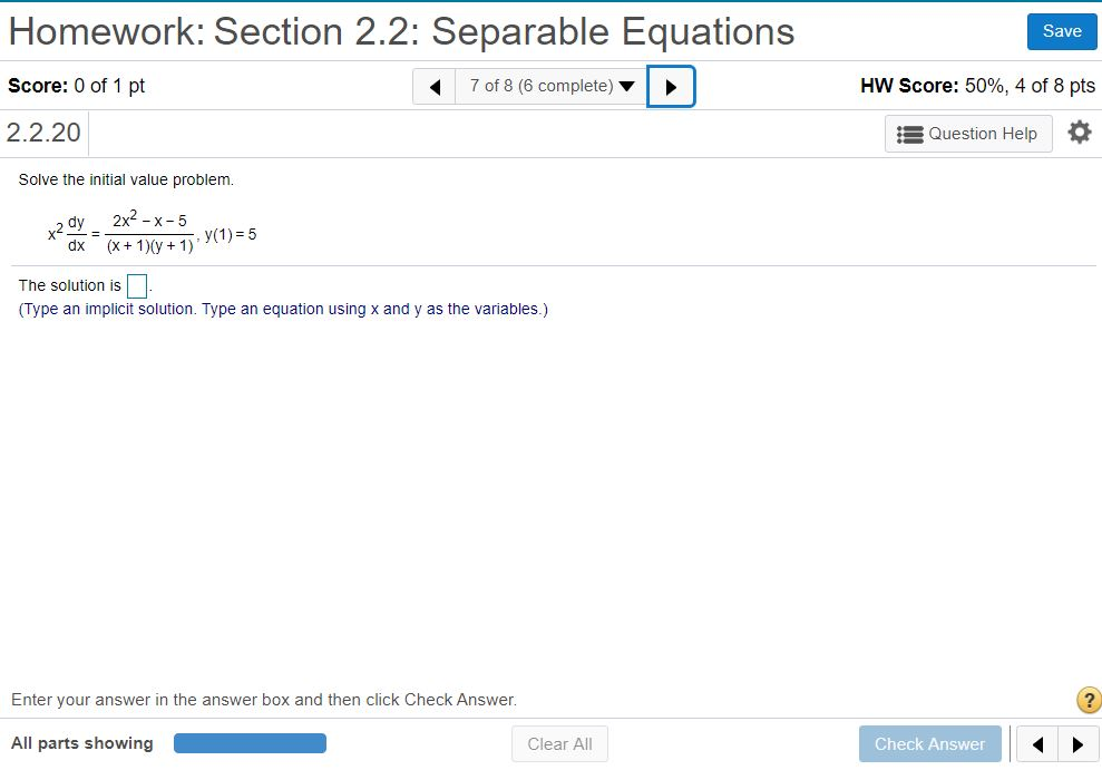 Solved Homework Section 2 2 Separable Equations Save