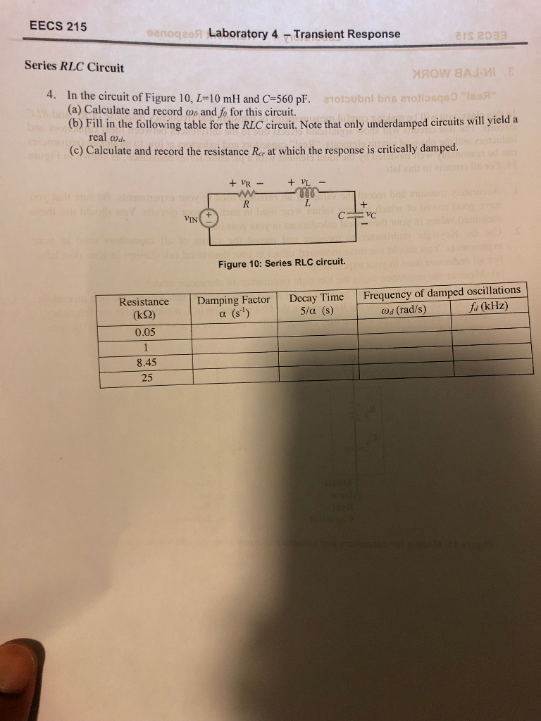 Solved EECS 215 92门020 Laboratory 4 -Transient Response | Chegg.com