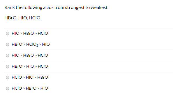 Solved Rank the following acids from strongest to weakest. | Chegg.com