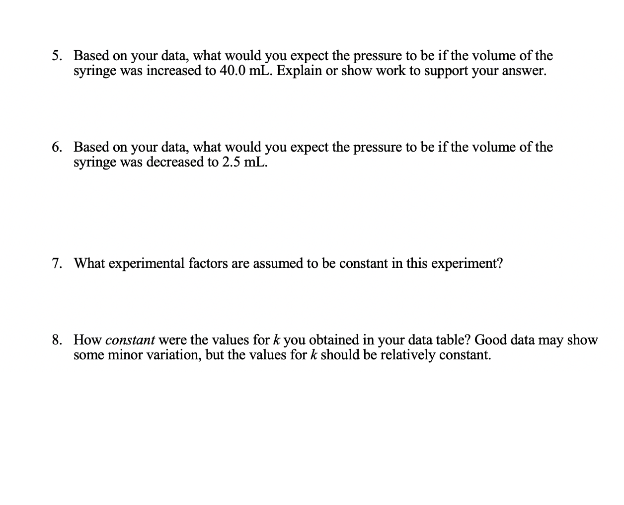 Solved DATA AND CALCULATIONS Volume 1/Volume (1/mL) Pressure | Chegg.com