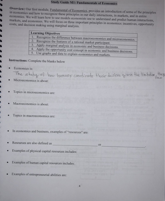Solved Study Guide M1: Fundamentals of Economies Overview: | Chegg.com