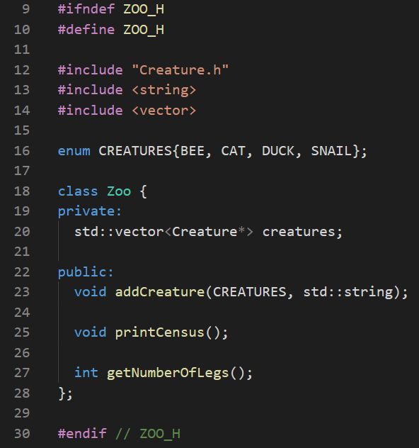 Solved Implement a zoo class. The Zoo class must use | Chegg.com