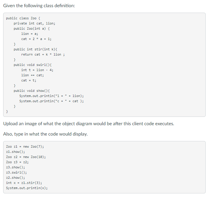 Solved Given the following class definition: public class | Chegg.com