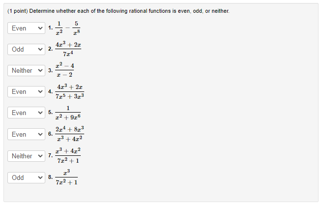 Solved (1 point) Determine whether each of the following | Chegg.com