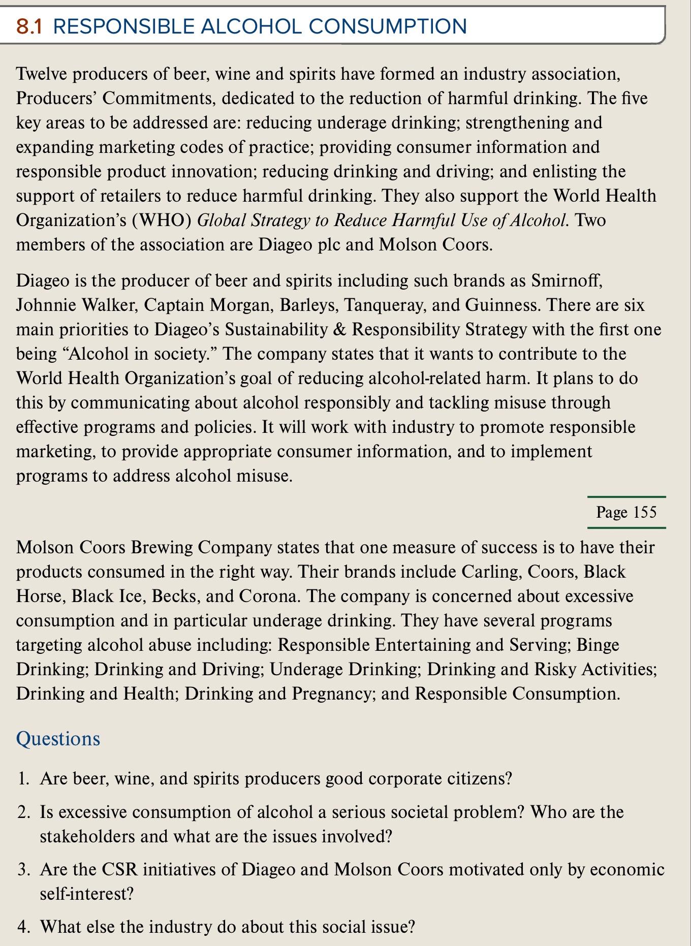 Solved 8.1 RESPONSIBLE ALCOHOL CONSUMPTION Twelve producers | Chegg.com