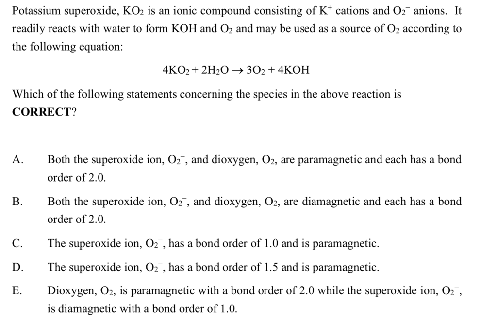Solved Potassium superoxide, KO2 is an ionic compound | Chegg.com