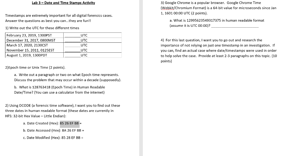 Solved Lab 3 - Date and Time Stamps Activity Timestamps are | Chegg.com