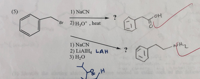Solved 1) NaCN OH Br 2) H O* , heat 1) NaCN 2) LiAlH4 3) H20 | Chegg.com