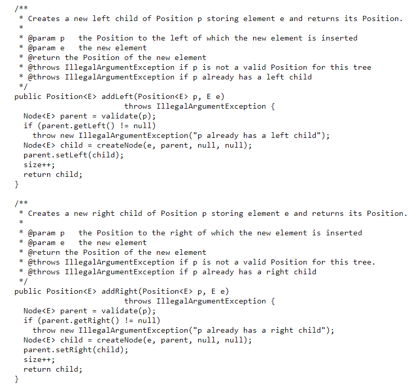 Creates a new left child of Position p storing | Chegg.com