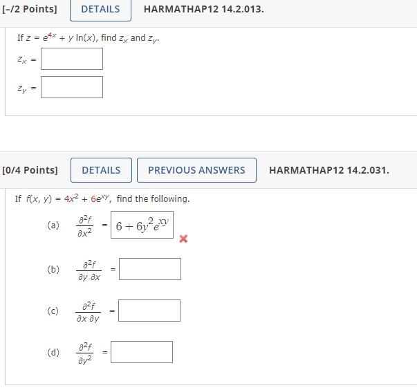 Solved (-12 points] DETAILS HARMATHAP 12 14.2.013. If z = 4x | Chegg.com
