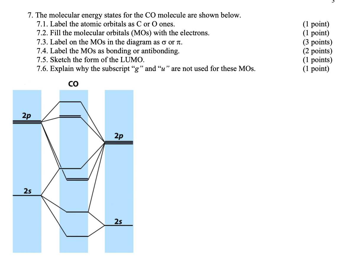 Solved 7. The molecular energy states for the CO molecule | Chegg.com
