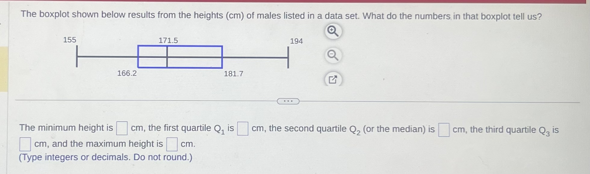 Solved The minimum height is cm, the first quartile Q1 is | Chegg.com
