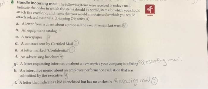 Solved 3. Handle incoming mail The following items were | Chegg.com