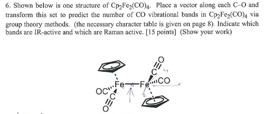 Solved 6. Shown below is one structure of Cp2Fe2(CO)4. Place | Chegg.com