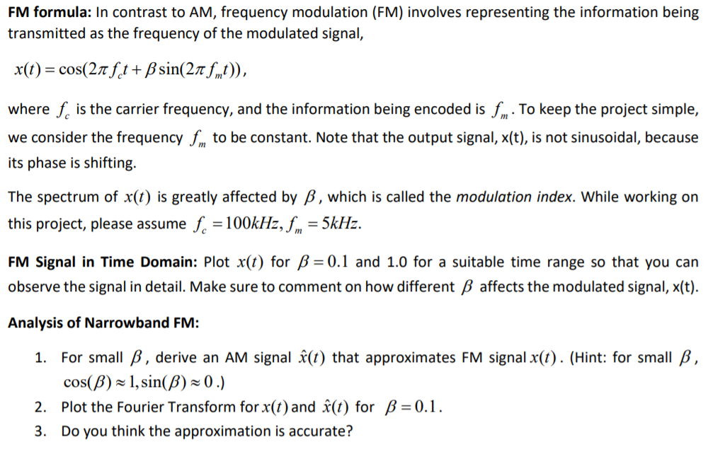 Solved FM signal in time domain portion to plot x(t) for | Chegg.com