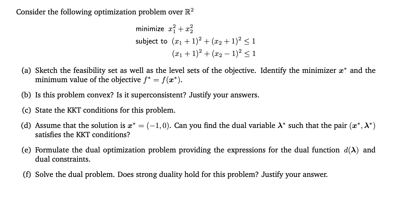 Consider the following optimization problem over R2 | Chegg.com