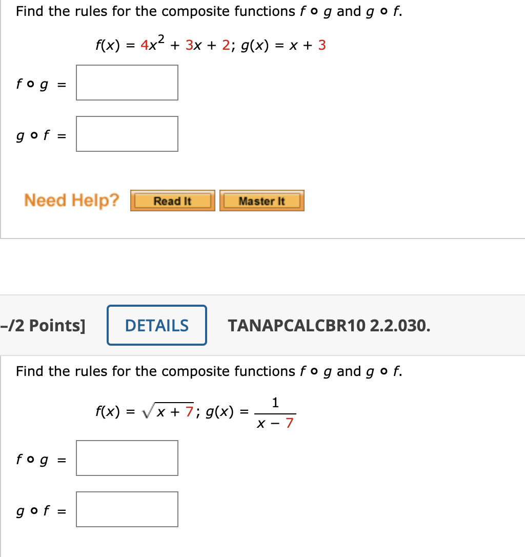 Solved Find the rules for the composite functions fog and | Chegg.com