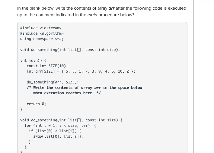 Solved In the blank below, write the contents of array arr | Chegg.com