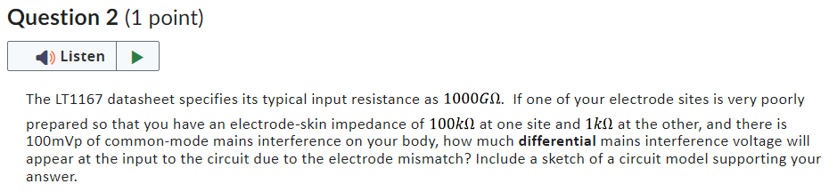 Solved The LT1167 datasheet specifies its typical input | Chegg.com